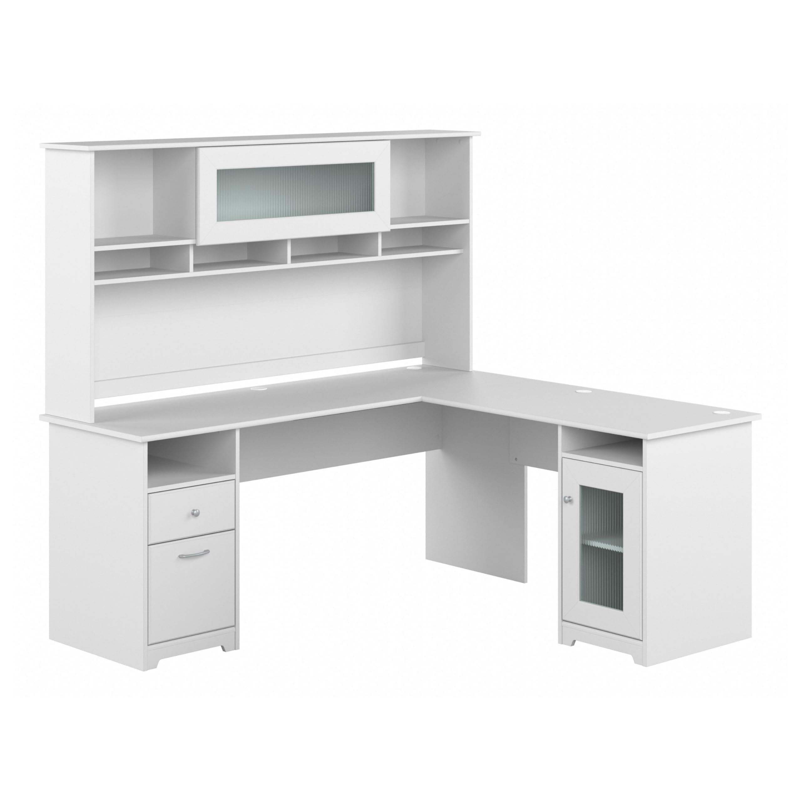 Bush Furniture Cabot L Shaped Computer Desk with Hutch and Storage, 72W, White