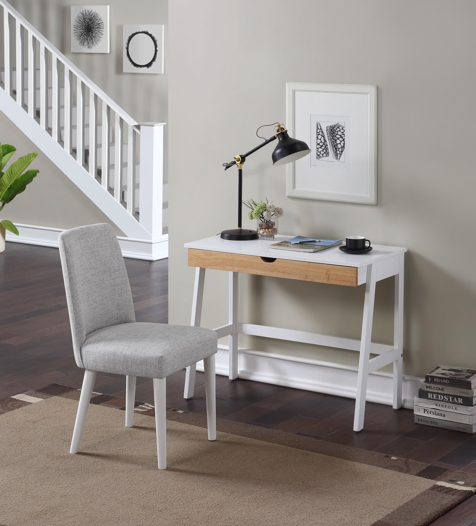 Daesar Writing Computer Desk with One Drawer in White/Natural