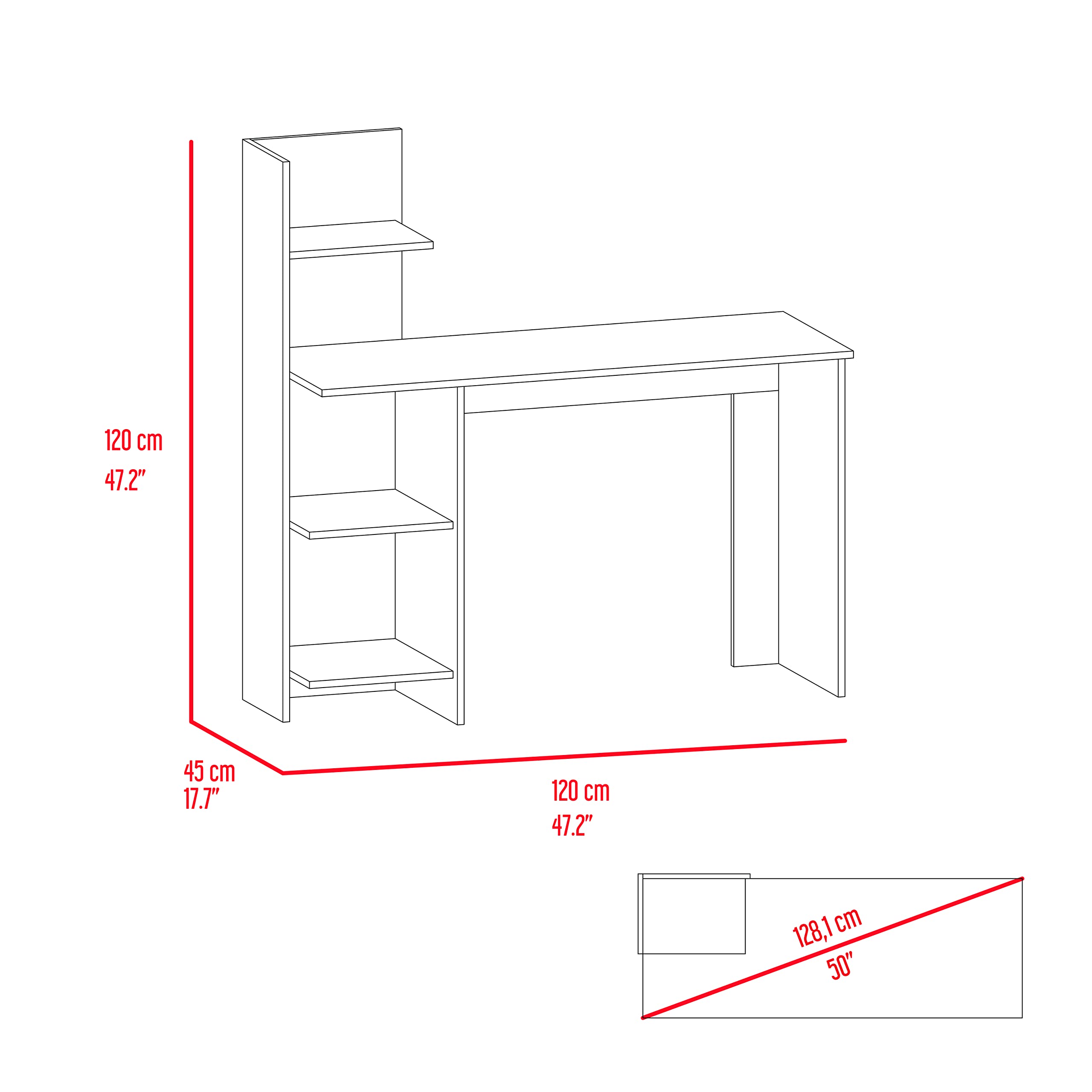 Aoyom 120 Computer Desk, Four Shelves -Smokey Oak