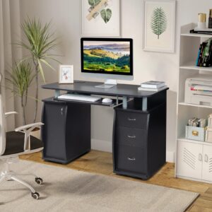 AHUMPALY Durable MDF Computer Desk with Door and 3 Drawers for Home Office Convenience and Style