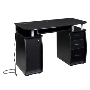 AHUMPALY Durable MDF Computer Desk with Door and 3 Drawers for Home Office Convenience and Style