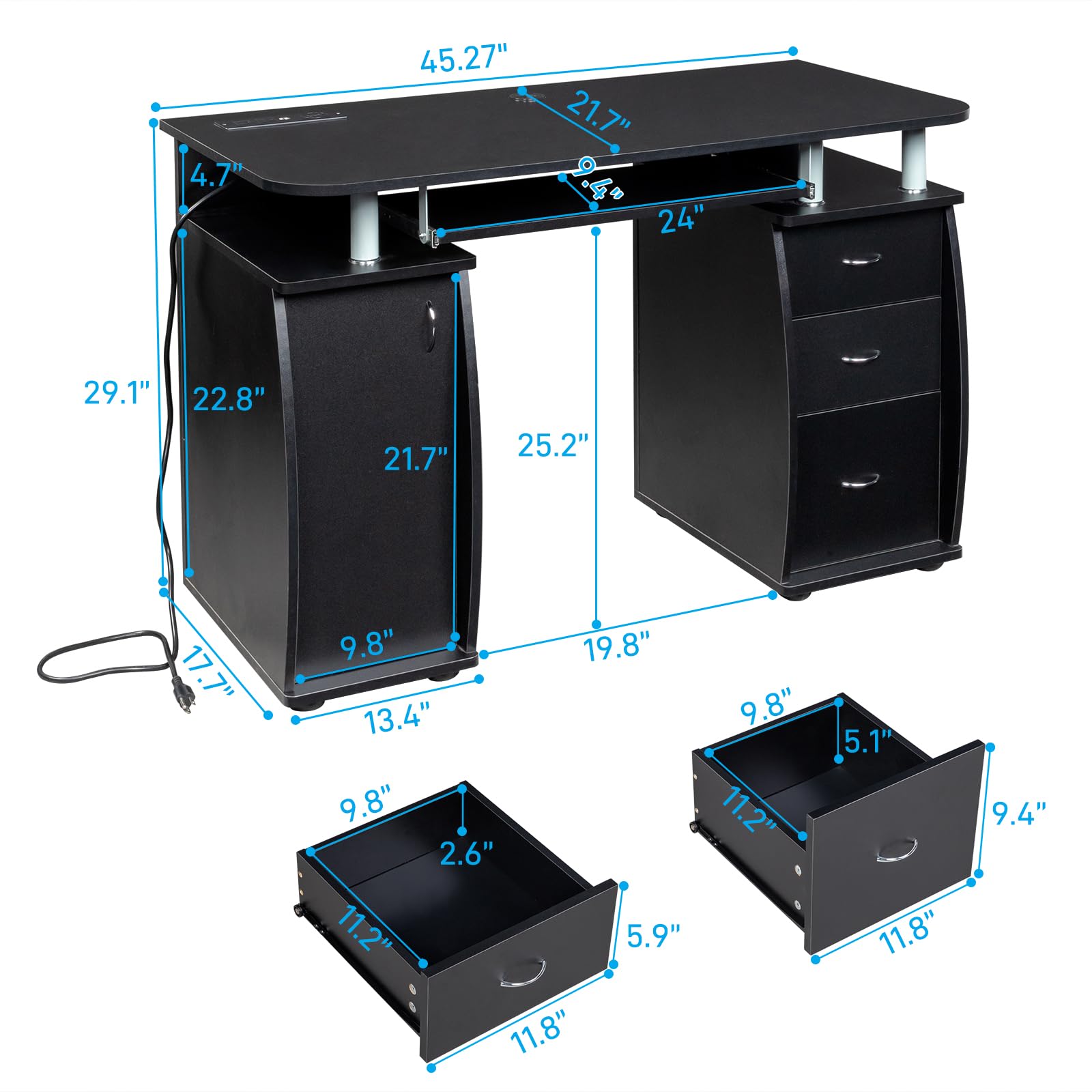 AHUMPALY Durable MDF Computer Desk with Door and 3 Drawers for Home Office Convenience and Style