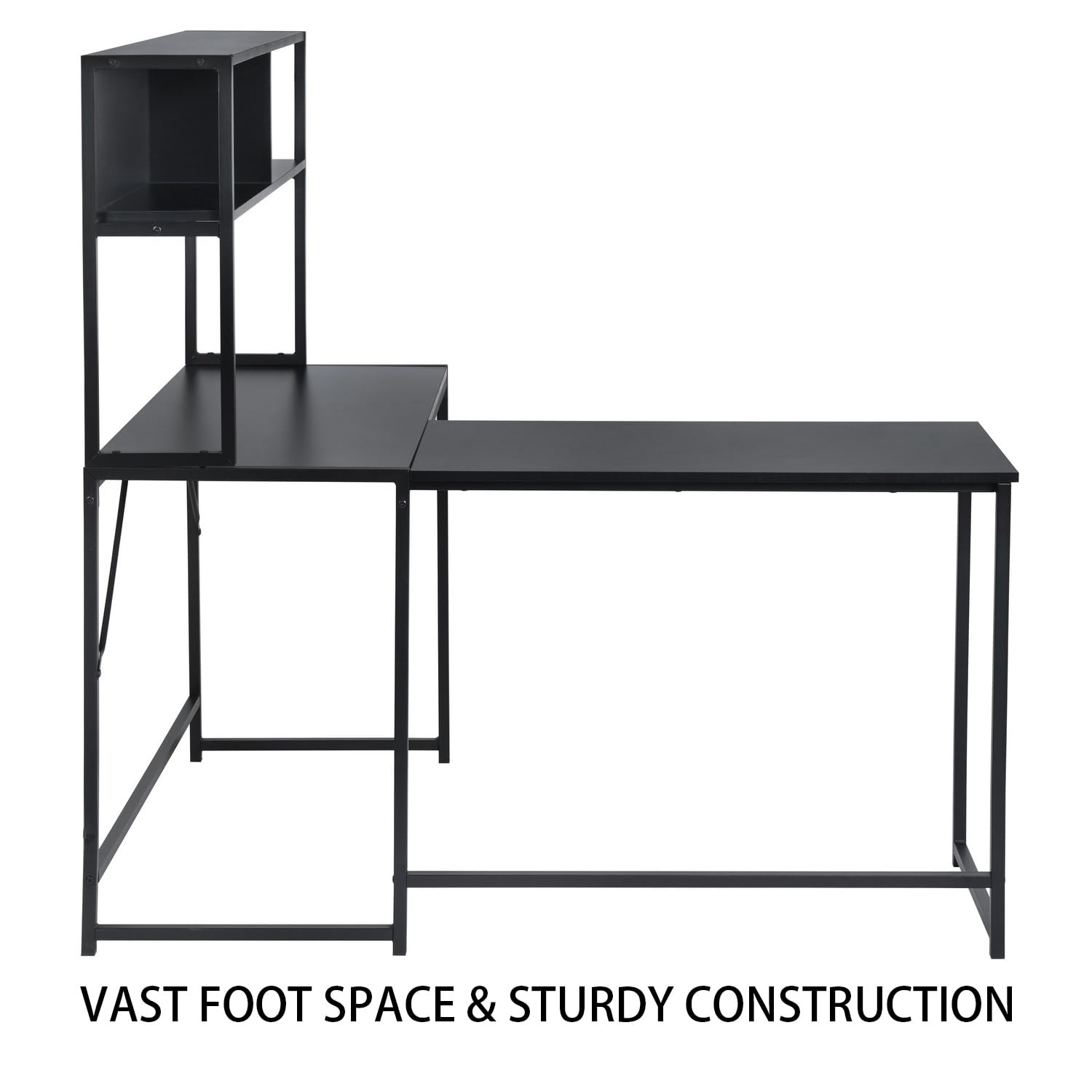 RIDFY Industrial L-Shaped Desk with Hutch, Reversible Corner Computer Desk with Storage Shelves, Home Office Study Writing Desk Computer Workstation with Storage Bookshelf, Black