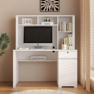 hesieu wooden office desk computer desk with drawers and cabinets open shelf writing desk workstation comes with 3 ac outlets and 2 usb charging ports for office study living room