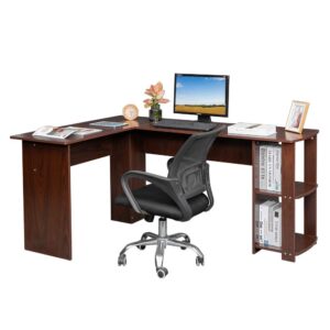 dark brown computer desk corner desk with shelves, home office desk, l-shaped desk table workstation writing table with storage shelves 52.75" h x 19.67 "lx 27.56" h