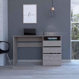 daesar writing desk, 1 shelf 3 drawer computer desk for bedroom, light grey