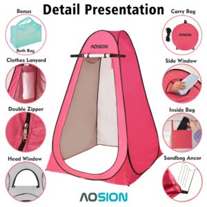 AOSION Privacy Shower Tent,Pop Up Changing Tent,Camp Bathroom Changing Dressing Room,Portable Toilet Tent with Carry Bag for Camping, Beach,Pink.