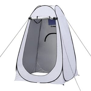 tukailai portable pop up privacy tent, outdoor camping bathroom toilet shower tent spacious dressing changing room for hiking beach picnic fishing, instant rain shelter with carrying bag (white grey)