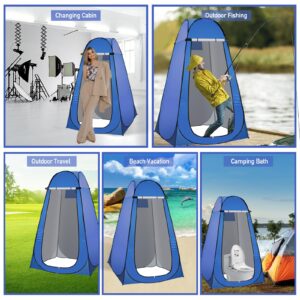 Pop Up Privacy Shower Tent, Portable Camping Shower Tent, Camping Toilet Changing Room Sun Shelter with Window for Camping and Beach, Portable Pop Up Changing Tent with Carry Bag (Blue)