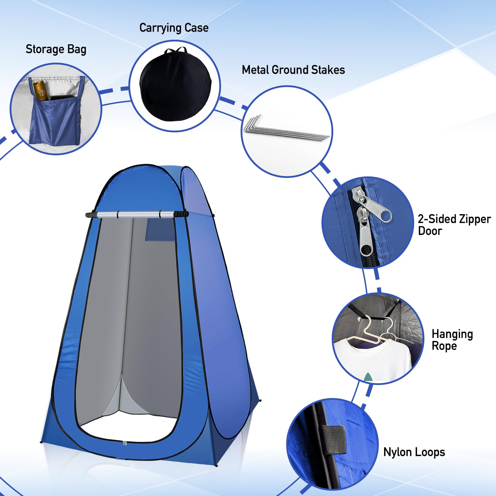 Pop Up Privacy Shower Tent, Portable Camping Shower Tent, Camping Toilet Changing Room Sun Shelter with Window for Camping and Beach, Portable Pop Up Changing Tent with Carry Bag (Blue)