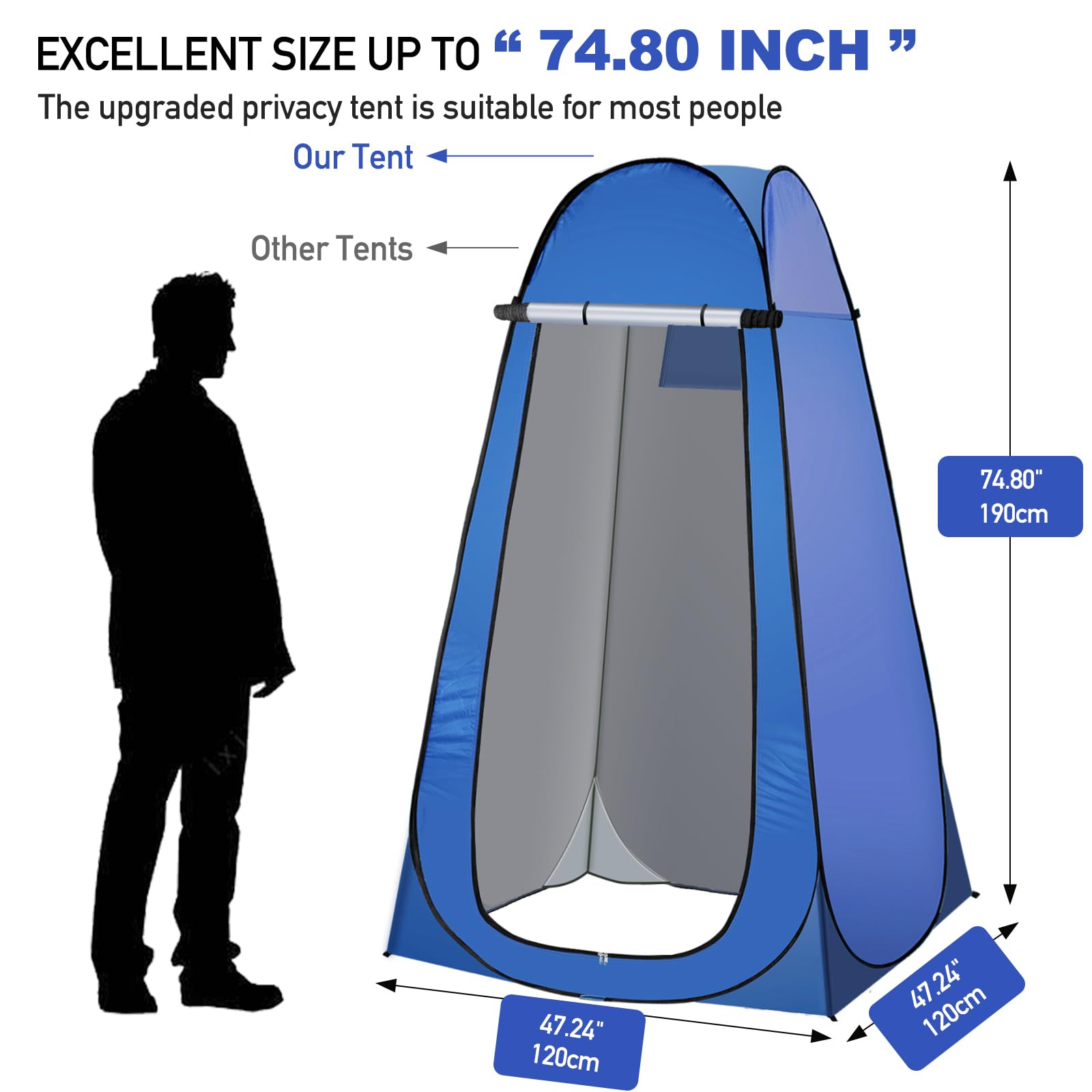 Pop Up Privacy Shower Tent, Portable Camping Shower Tent, Camping Toilet Changing Room Sun Shelter with Window for Camping and Beach, Portable Pop Up Changing Tent with Carry Bag (Blue)