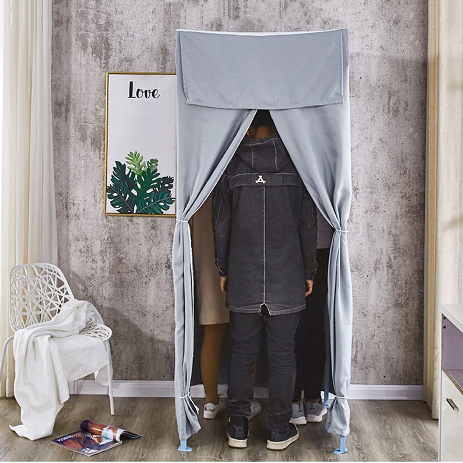 AMSXNOO Portable Clothing Store Fitting Room, Mobile Foldable Changing Room Dressing Room with Shading Curtain and Hook Up, Temporary Locker Room for Boutiques Office Mall, Installation-Free