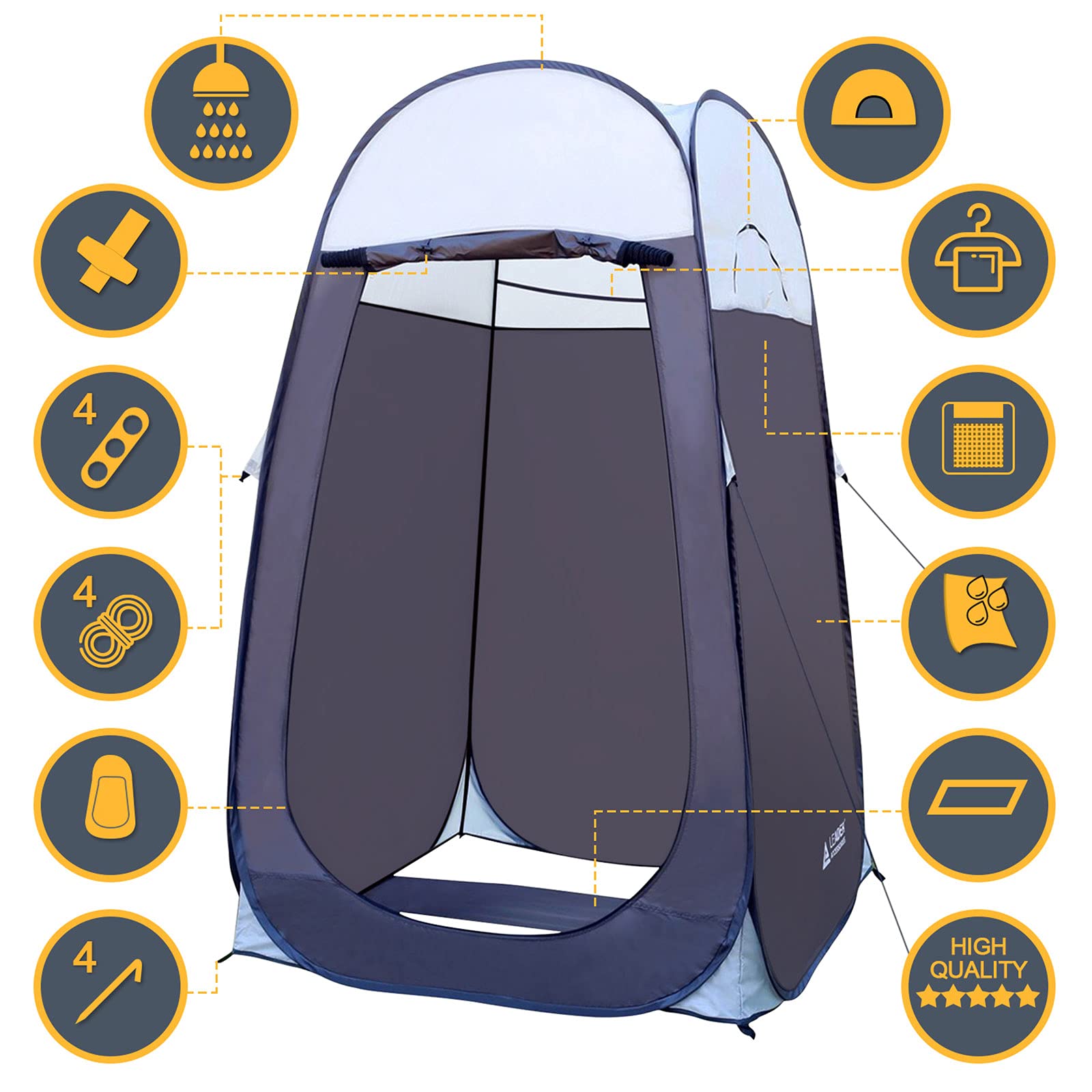 Leader Accessories Pop Up Shower Tent Dressing Changing Tent Pod Toilet Tent 4' x 4' x 78"(H) Big Size (1Grey)