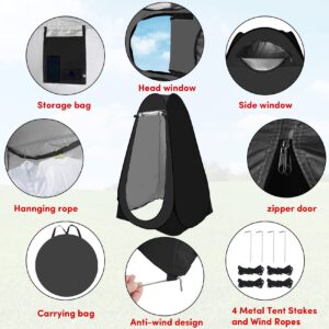 Pop Up Shower Tent Changing Tent with 2 Windows Camping Shower Tent Privacy Tent for Portable Toilet Outdoor Portable Dressing Room, Waterproof Black/UPF 50+