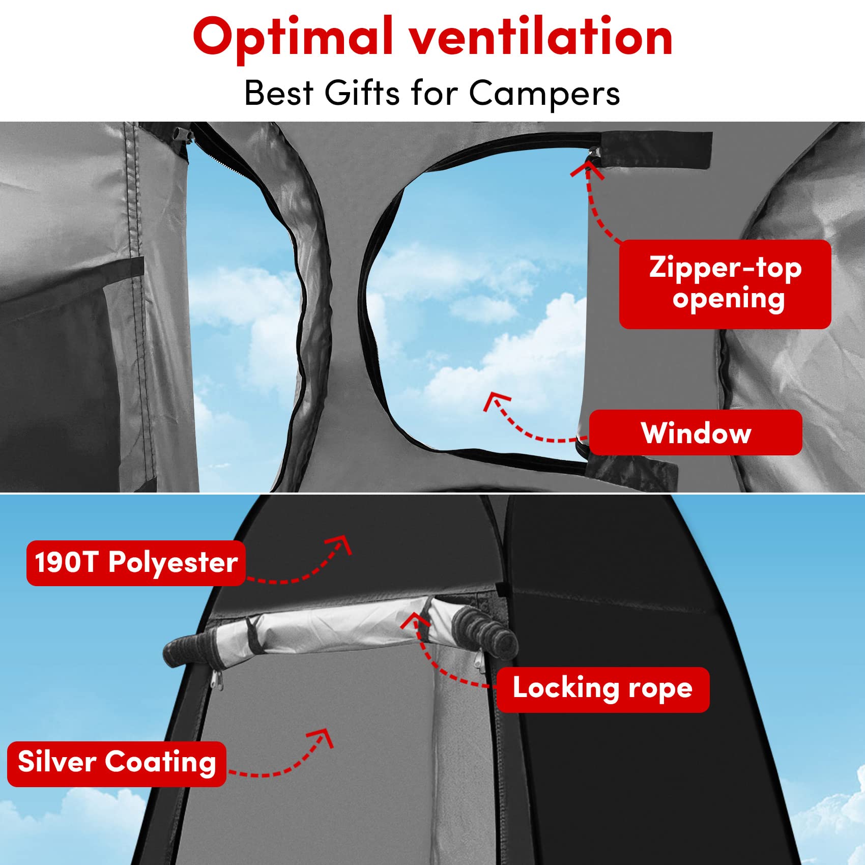 Pop Up Shower Tent Changing Tent with 2 Windows Camping Shower Tent Privacy Tent for Portable Toilet Outdoor Portable Dressing Room, Waterproof Black/UPF 50+