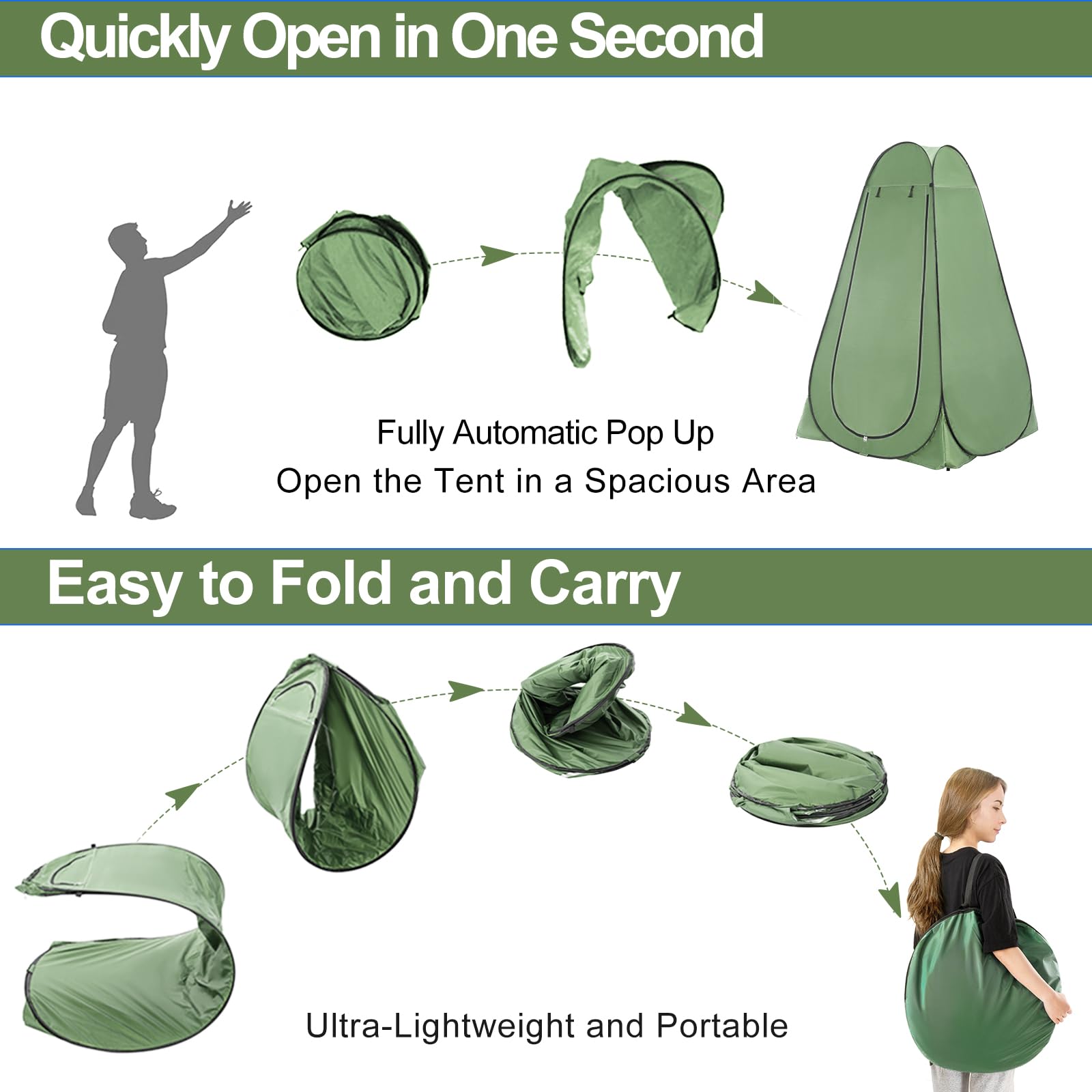 Portable Pop up Privacy Tent, Outdoor Camping Shower Tent with Carry Bag, Camp Toilet Changing Room for Hiking Picnic Fishing Beach, Lightweight, Easy Set up and Sturdy