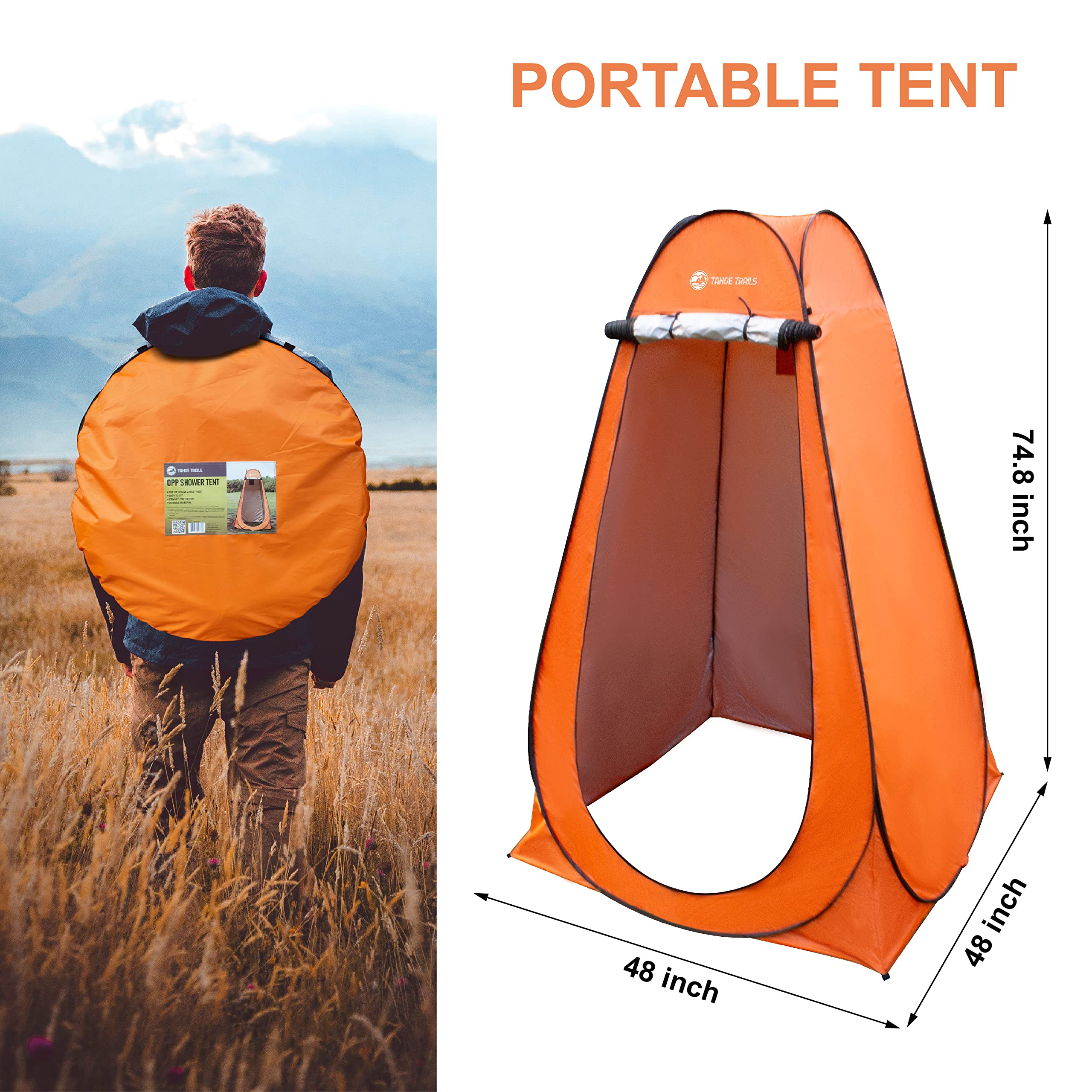 Tahoe Trails Pop Up Pod -Privacy Shower Tent - Portable Outdoor Indoor Changing Tent for Camping Hiking Beach Toilet Bathroom Dressing Room - with Carry Bag - Large