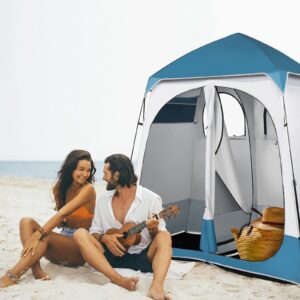 Kcelarec 2 Room Shower Tent, 7.5 FT Instant Pop Up Shelter with Carrying Bag, Privacy Changing Room Tent for Portable Toilet, Easy Setup, Perfecr for Camping, Dressing Outdoor or Indoor