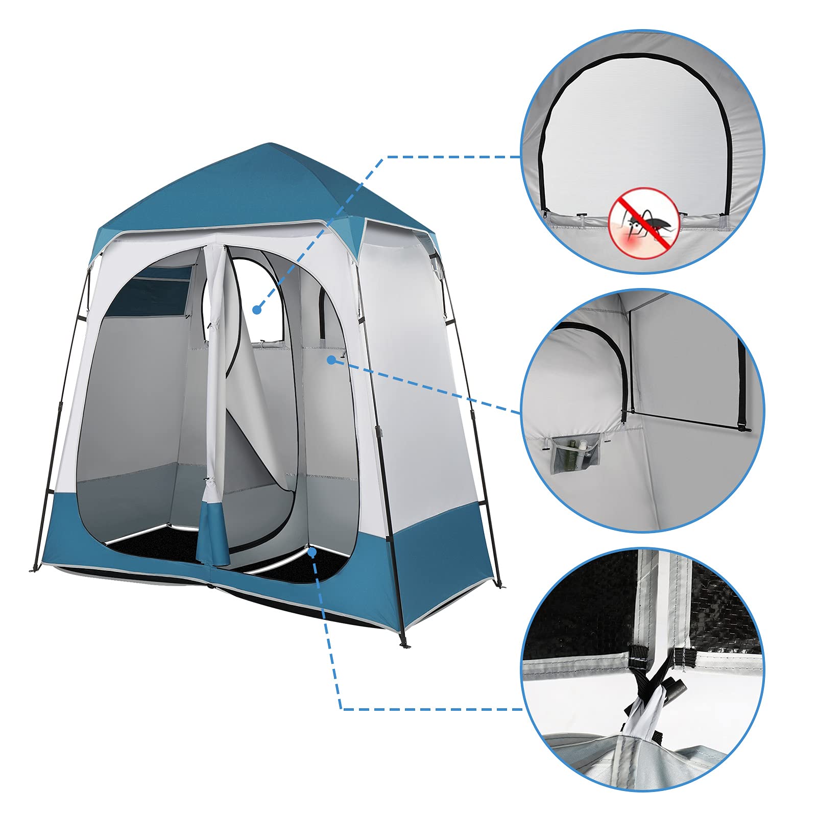 Kcelarec 2 Room Shower Tent, 7.5 FT Instant Pop Up Shelter with Carrying Bag, Privacy Changing Room Tent for Portable Toilet, Easy Setup, Perfecr for Camping, Dressing Outdoor or Indoor