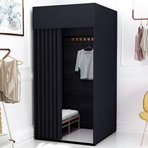 clothing store fitting room, movable square changing room, diy temporary locker room with metal landing track, privacy screen partition for office outdoor activity and the mall (black, 39x39x78in)