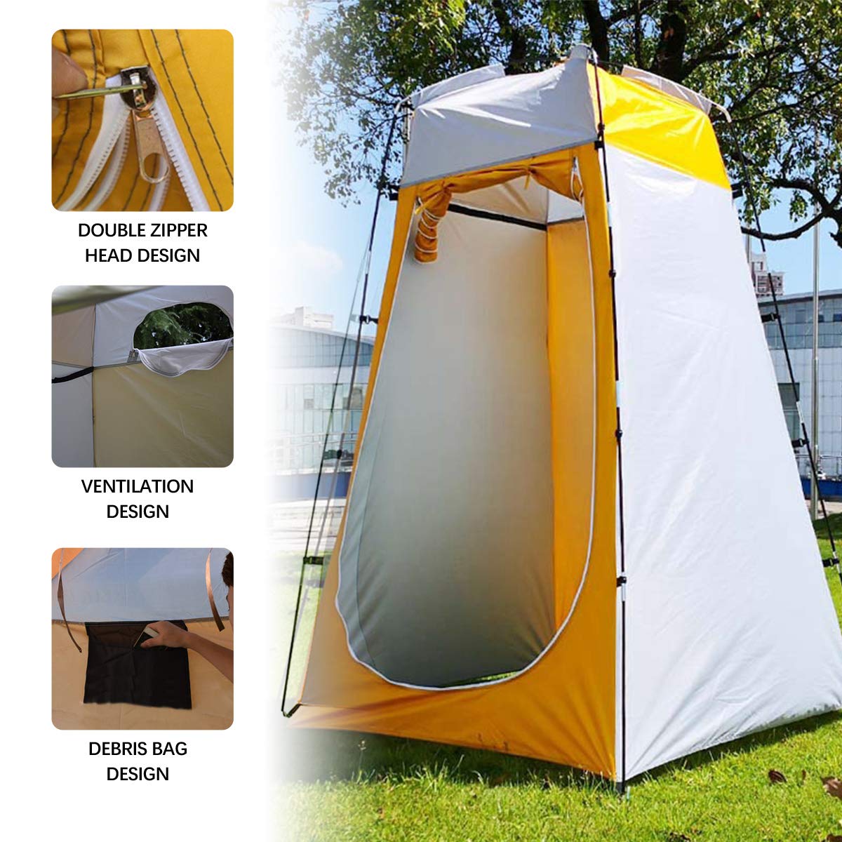 Quick Set Up Outdoor Shower Tent for Camping, Instant Privacy Tent for Beach, Portable Changing Dressing Room Bathroom with Pegs, Poles, Ropes, and Storage Bag - 47.2X47.2X70.8 Inches