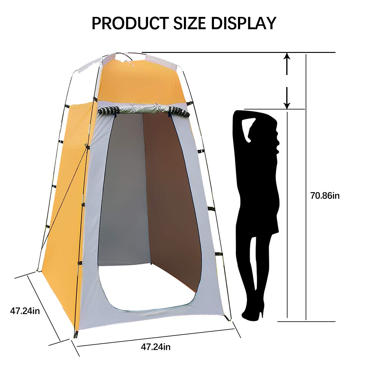 Quick Set Up Outdoor Shower Tent for Camping, Instant Privacy Tent for Beach, Portable Changing Dressing Room Bathroom with Pegs, Poles, Ropes, and Storage Bag - 47.2X47.2X70.8 Inches