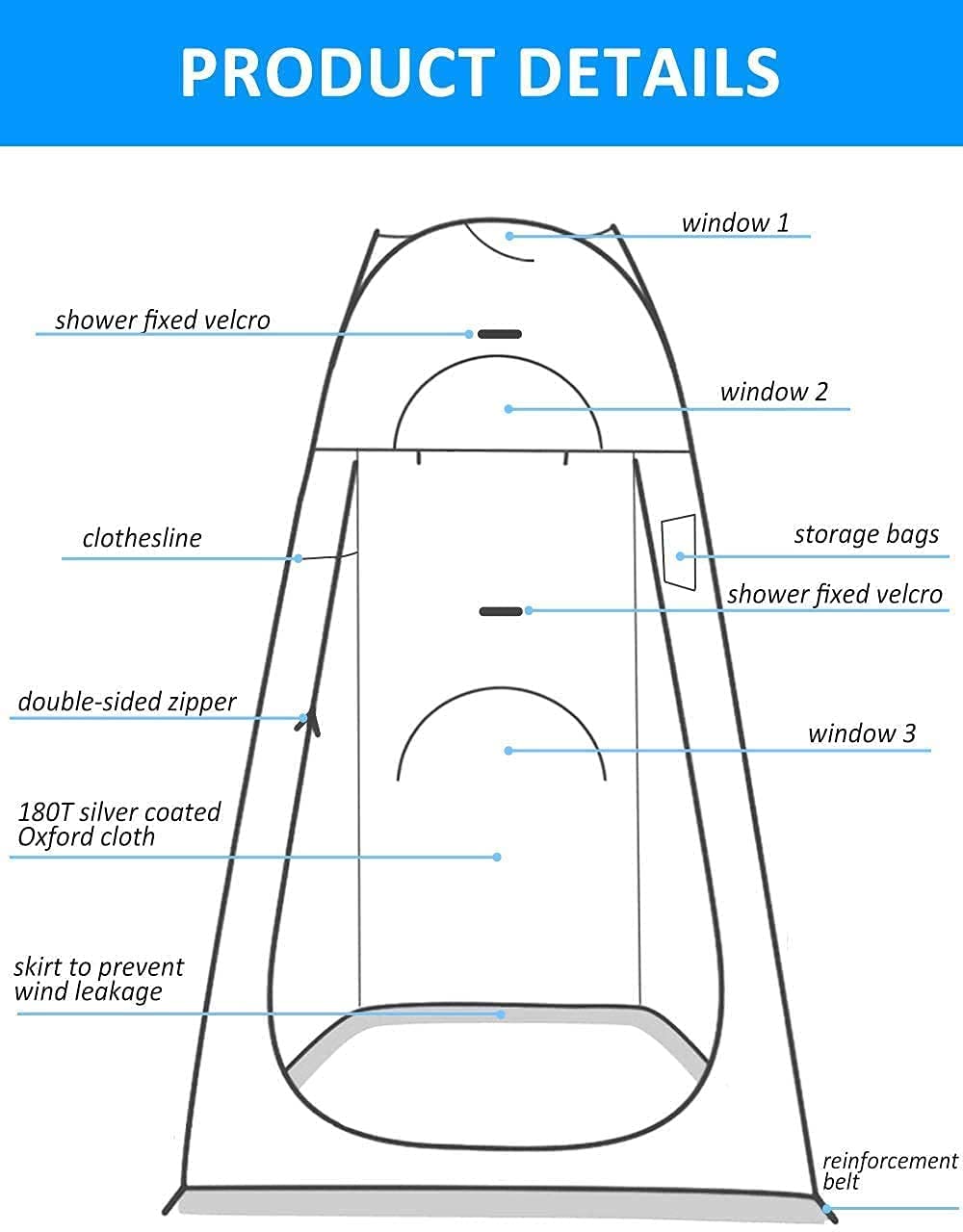 anngrowy Shower Tent Pop Up Privacy Tent Portable Outdoor Camping Bathroom Toilet Tent Changing Dressing Room Privacy Shelters Room for Hiking and Beach Sun Shelter Picnic Fishing–Waterproof 2 Colors