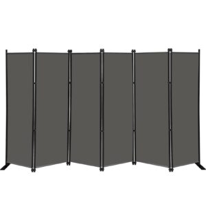 mayoliah 6 panel folding privacy screen 9ft wide, 6ft tall partition room divider portable office walls dividers room separator, grey