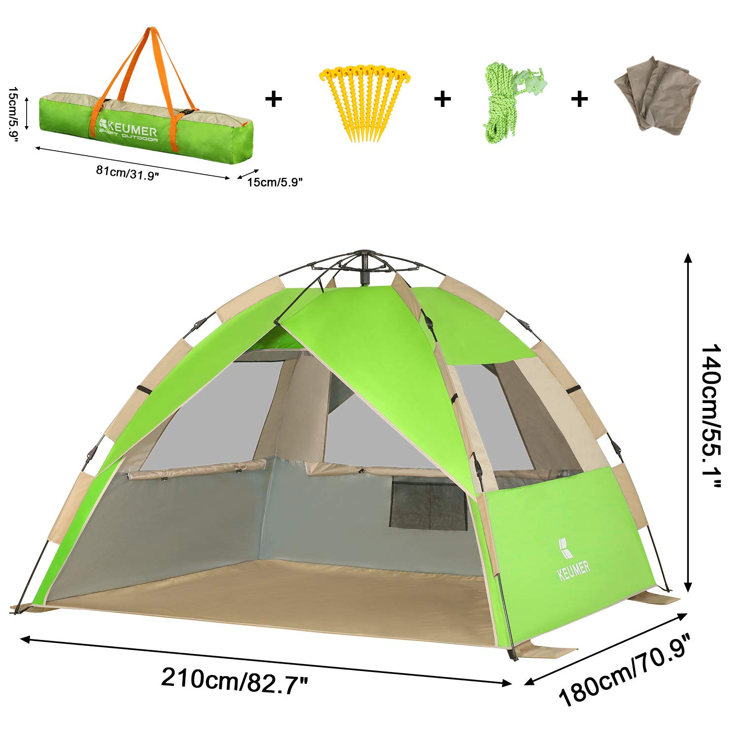 G4Free Deluxe XL Pop Up Beach Tent, 3-4 Persons Easy Setup Sun Shelter Canopy with UPF 50+ UV Protection Extral Wide 70.9 in