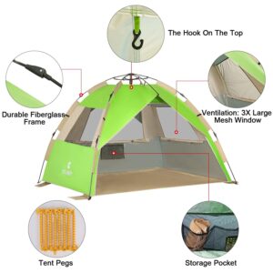 G4Free Deluxe XL Pop Up Beach Tent, 3-4 Persons Easy Setup Sun Shelter Canopy with UPF 50+ UV Protection Extral Wide 70.9 in