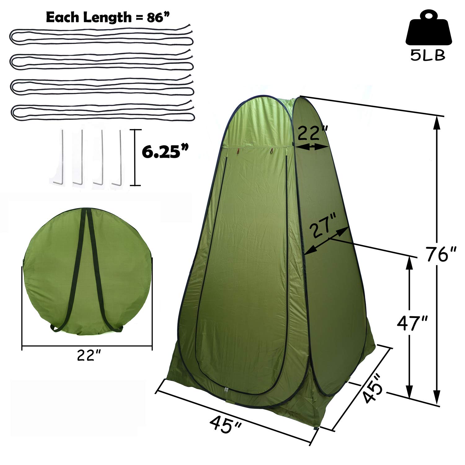 XKMT- Beach Portable Pop Up Changing Tent/Outdoor Privacy Tent/Camping Toilet Tent/Window Rain Shelter/Foldable with Carry Bag [P/N: ET-OUTDOOR005-GREEN]