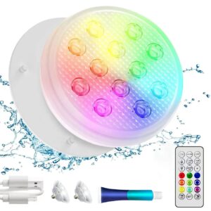 qolnby pool lights, rechargeable submersible led lights, ip68 waterproof underwater lights,type-c floating lights with rf remote control 200 ft, magnets, suction cups for bathtub,pond,party-1 pack