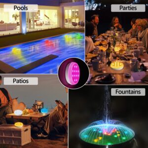 QOLNBY Pool Lights, Rechargeable Submersible LED Lights, IP68 Waterproof Underwater Lights,Type-C Floating Lights with RF Remote Control 200 ft, Magnets, Suction Cups for Bathtub,Pond,Party-1 Pack