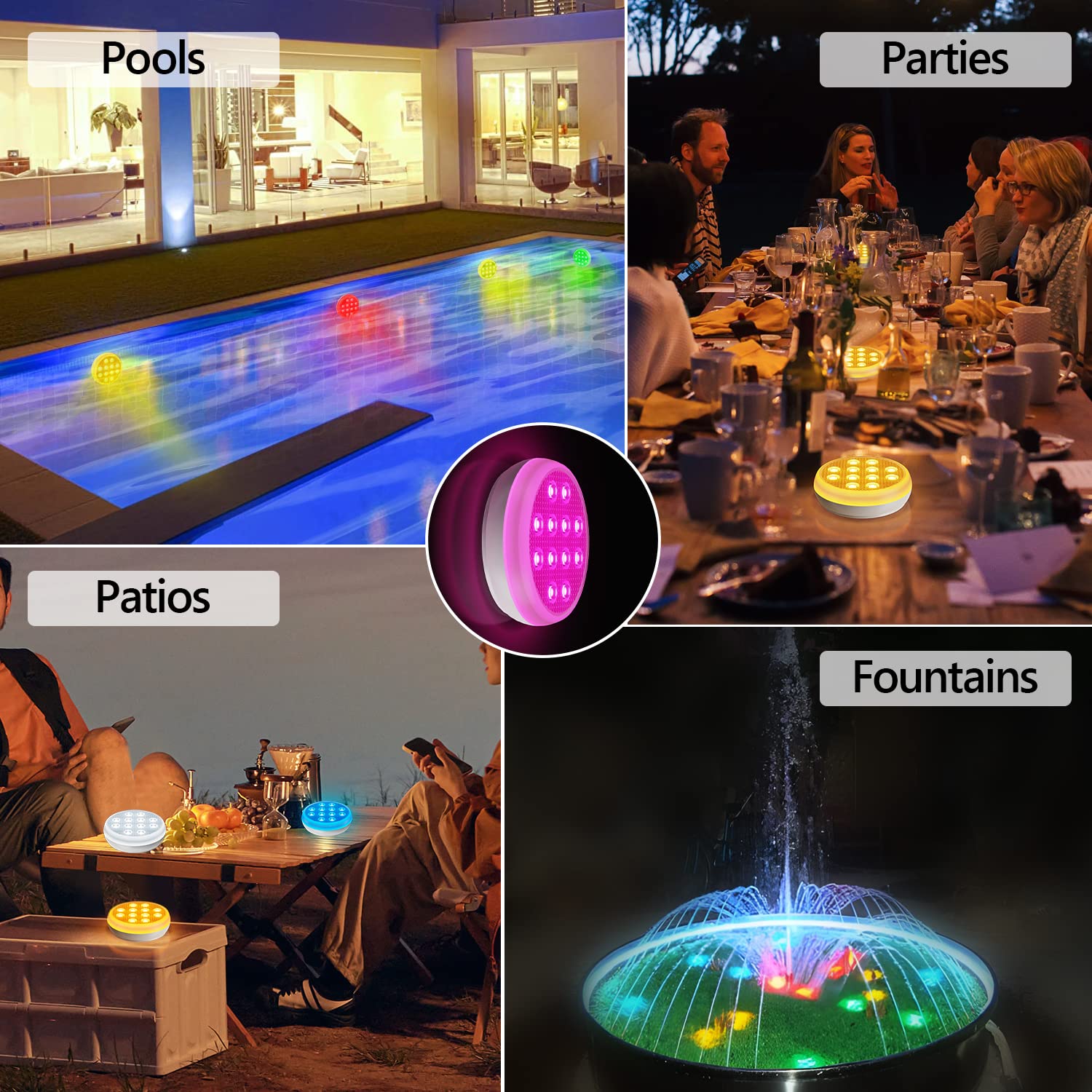 QOLNBY Pool Lights, Rechargeable Submersible LED Lights, IP68 Waterproof Underwater Lights,Type-C Floating Lights with RF Remote Control 200 ft, Magnets, Suction Cups for Bathtub,Pond,Party-1 Pack