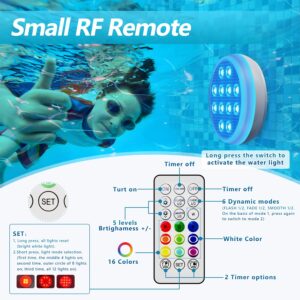 QOLNBY Pool Lights, Rechargeable Submersible LED Lights, IP68 Waterproof Underwater Lights,Type-C Floating Lights with RF Remote Control 200 ft, Magnets, Suction Cups for Bathtub,Pond,Party-1 Pack