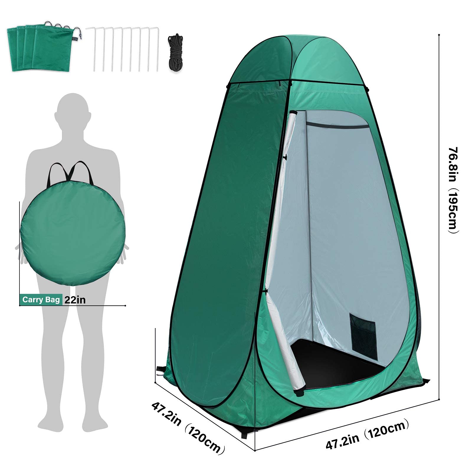 anngrowy Shower Tent Pop-Up Privacy Tent Camping Portable Toilet Tent Outdoor Camp Bathroom Changing Dressing Room Instant Privacy Shelters for Hiking Beach Picnic Fishing Potty, Extra-Tall 2 Colors