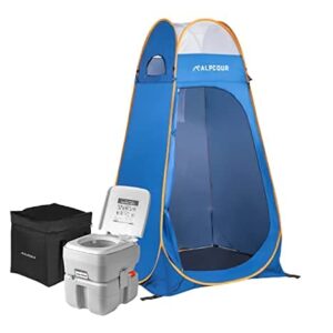 Alpcour Portable Toilet w/Portable Pop Up Tent – Compact Indoor & Outdoor Commode w/Travel Bag for Camping, RV, Boat & More – Privacy Tent for Portable Toilet, Shower and Changing Room