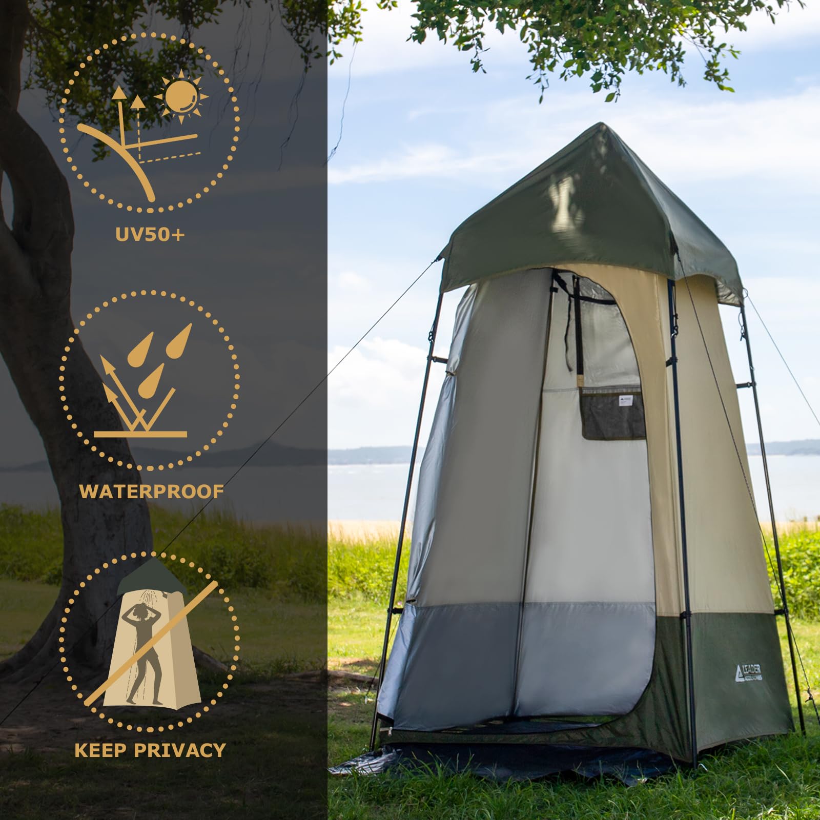 Leader Accessories 6.9 FT Portable Camping Shower Tent Outdoor Changing Room Privacy Tent for Camping, Toilet, Shower(Green)