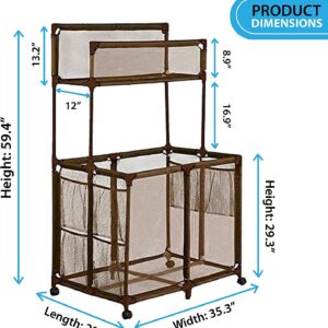 Pool Bins Pool Storage Equipment Organizer Holder - Noodles, Toys, Balls and Floats Mesh Rolling Double Decker Bin, Large with Noodle Rack, (23" L x 35.3" W x 59.4" H), Brown