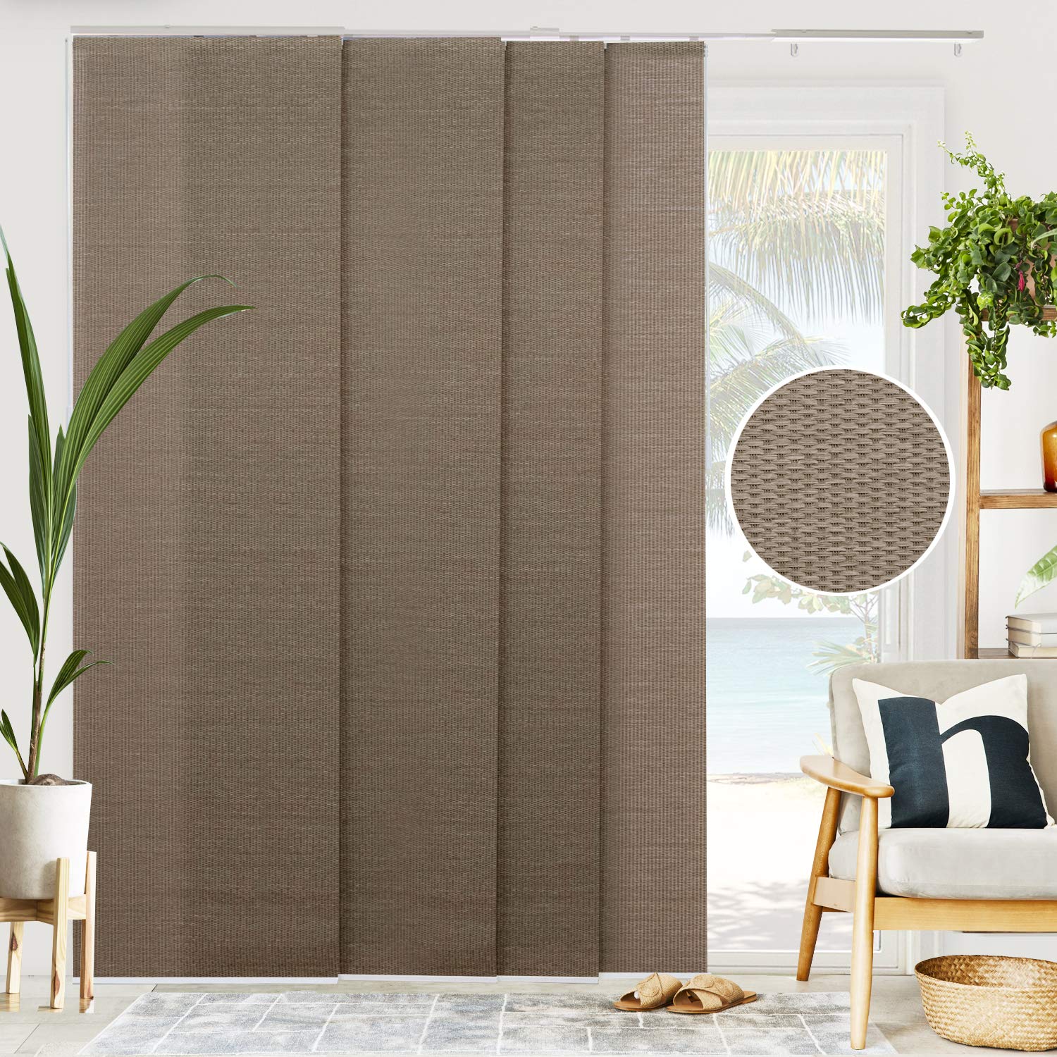 CHICOLOGY Vertical Blinds , Room Divider for Sliding Glass Doors , Temporary Wall , Closet Curtain, Woven Truffle (Natural Woven) W:46-86 x H:Up-to 96 inches