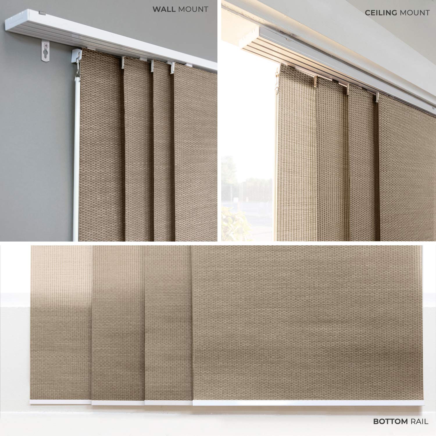 CHICOLOGY Vertical Blinds , Room Divider for Sliding Glass Doors , Temporary Wall , Closet Curtain, Woven Truffle (Natural Woven) W:46-86 x H:Up-to 96 inches