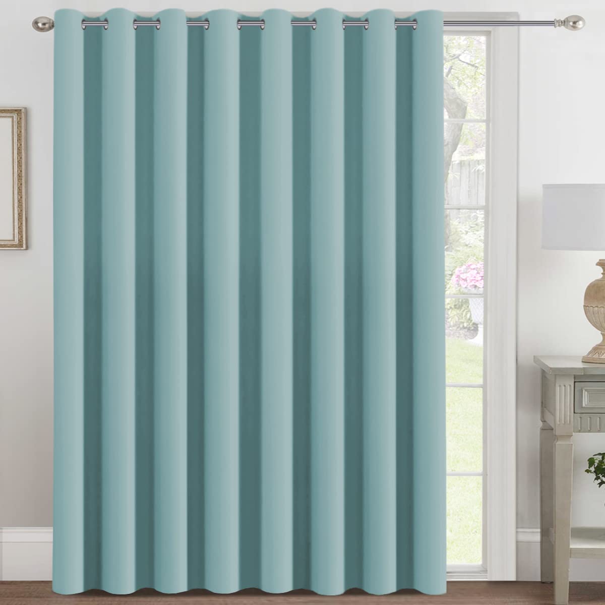 H.VERSAILTEX Blackout Patio Curtains 100 x 84 Inches for Sliding Door Extral Wide Blackout Curtain Panels Thermal Insulated Room Divider - Grommet Top, 7' Tall by 8.5' Wide - Mineral Blue