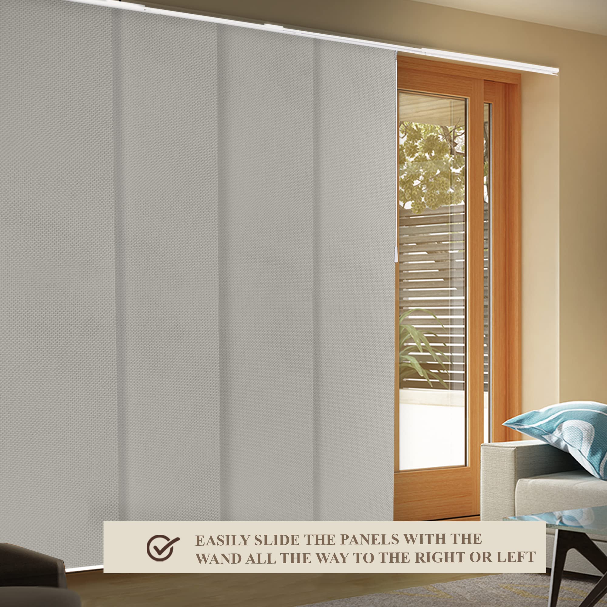 CHICOLOGY Blinds for Sliding Glass Doors , Temporary Wall , Closet Curtain , Room Door, Room Divider , Vertical Blinds , Door Blinds ,Movie Night Silver (Blackout) W:46-86 x H:Up-to 96 inches