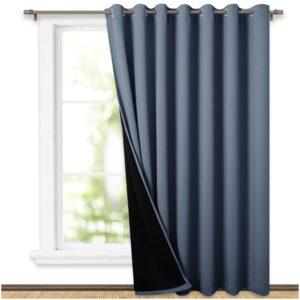 nicetown vertical blind for window, total shade patio door curtain, heavy-duty full light shading sliding door drape room divider curtain (stone blue, 1 panel, 100 inches wide x 84 inches long)