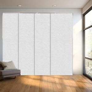 CHICOLOGY Embossed Textured Weave Fabric, Sliding Door Blinds , Room Divider ,Vertical Blinds for Patio Doors , Sliding Glass Door Blinds, Chalk White, W:46-86 x H: Up to-96 inches