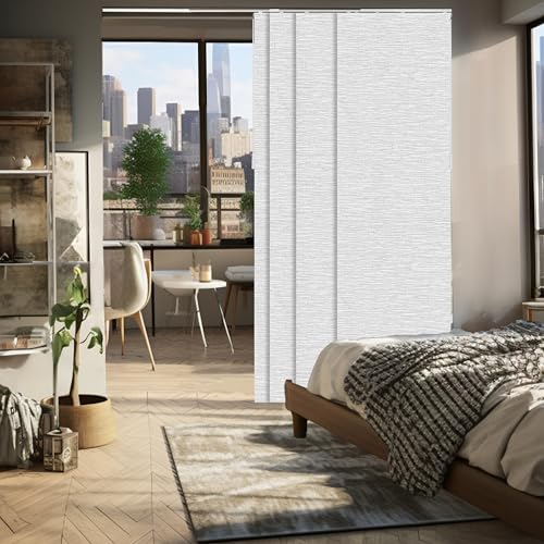 CHICOLOGY Embossed Textured Weave Fabric, Sliding Door Blinds , Room Divider ,Vertical Blinds for Patio Doors , Sliding Glass Door Blinds, Chalk White, W:46-86 x H: Up to-96 inches