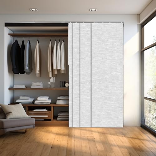 CHICOLOGY Embossed Textured Weave Fabric, Sliding Door Blinds , Room Divider ,Vertical Blinds for Patio Doors , Sliding Glass Door Blinds, Chalk White, W:46-86 x H: Up to-96 inches