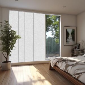 CHICOLOGY Embossed Textured Weave Fabric, Sliding Door Blinds , Room Divider ,Vertical Blinds for Patio Doors , Sliding Glass Door Blinds, Chalk White, W:46-86 x H: Up to-96 inches