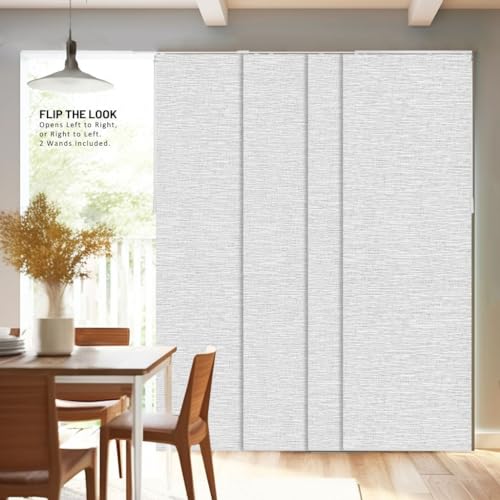 CHICOLOGY Embossed Textured Weave Fabric, Sliding Door Blinds , Room Divider ,Vertical Blinds for Patio Doors , Sliding Glass Door Blinds, Chalk White, W:46-86 x H: Up to-96 inches