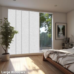 CHICOLOGY Embossed Textured Weave Fabric, Sliding Door Blinds , Room Divider ,Vertical Blinds for Patio Doors , Sliding Glass Door Blinds, Chalk White, W:46-86 x H: Up to-96 inches